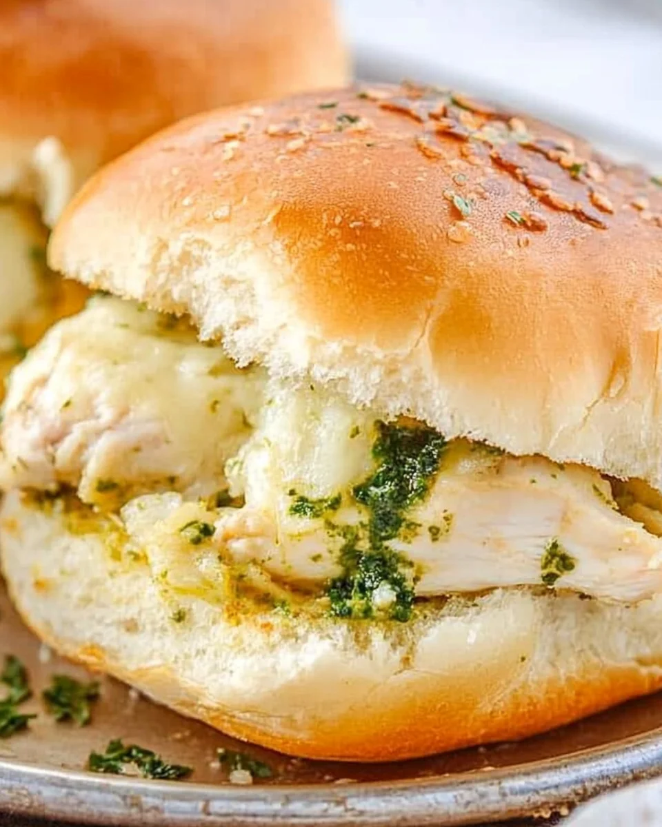 Cheesy Garlic Pesto Chicken Sliders